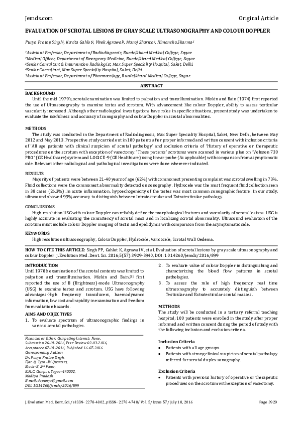 Pdf Evaluation Of Scrotal Lesions By Gray Scale Ultrasonography And