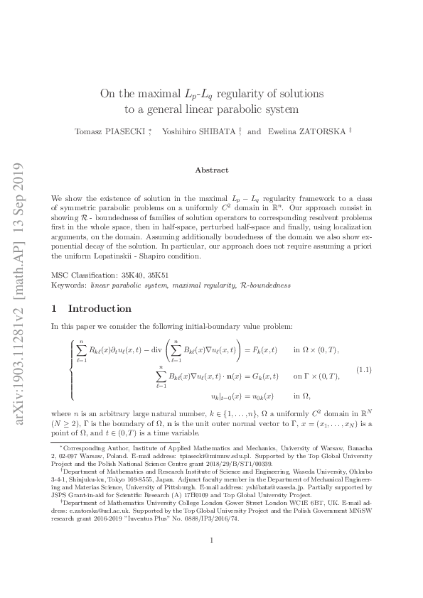 (PDF) On the maximal L-L regularity of solutions to a general linear parabolic system