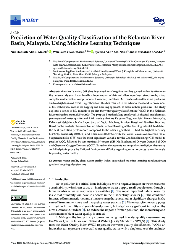 (PDF) Prediction of Water Quality Classification of the Kelantan River Basin, Malaysia, Using ...