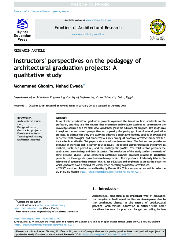 (PDF) Instructors׳ perspectives on the pedagogy of architectural graduation projects: A ...