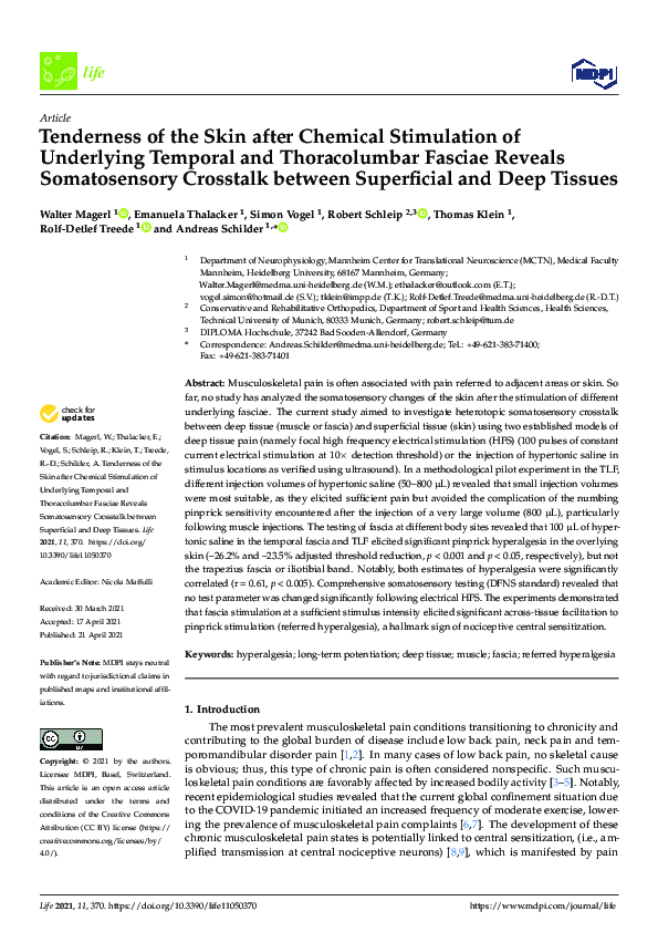 (PDF) Tenderness of the Skin after Chemical Stimulation of Underlying ...