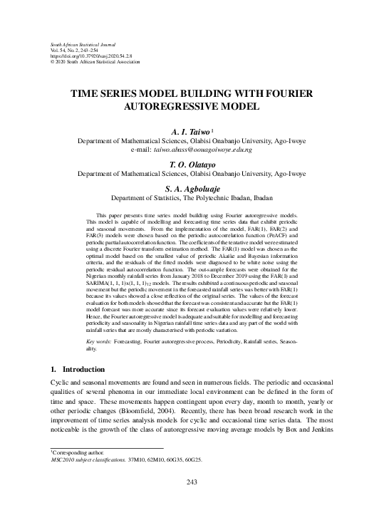 (PDF) Time series model building with Fourier autoregressive model