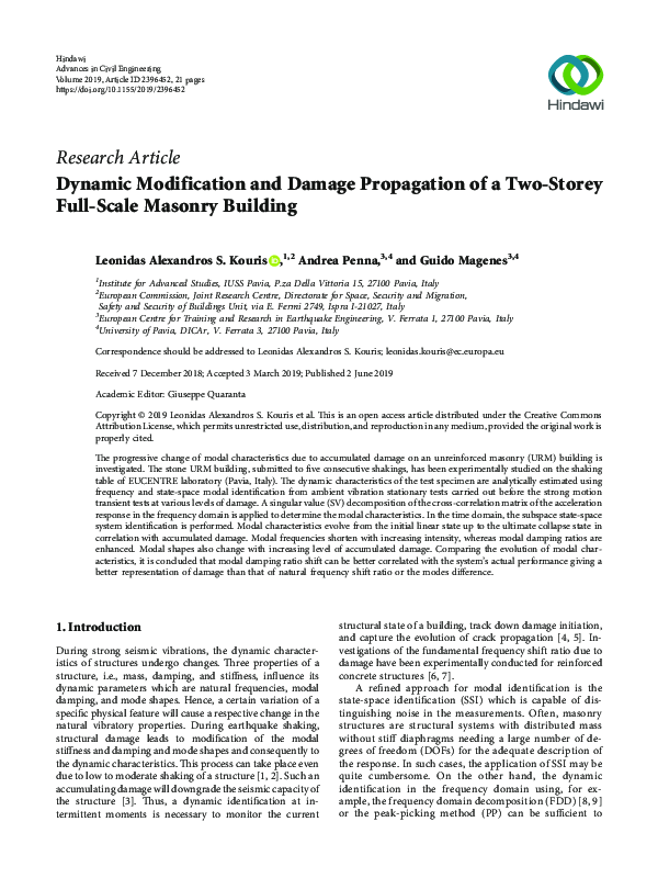 (PDF) Dynamic Modification and Damage Propagation of a Two-Storey Full ...