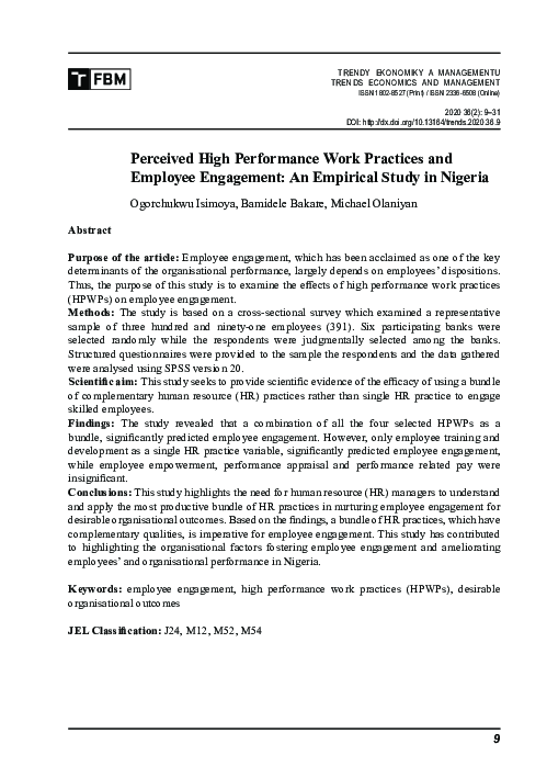 (PDF) Perceived High Performance Work Practices and Employee Engagement ...