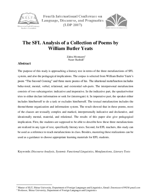 (PDF) The SFL Analysis of a Collection of Poems by William Butler Yeats