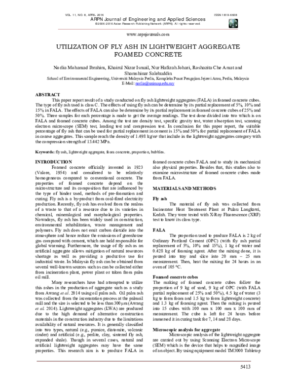 (PDF) Utilisation of Fly Ash in Lightweight Aggregate Foamed Concrete