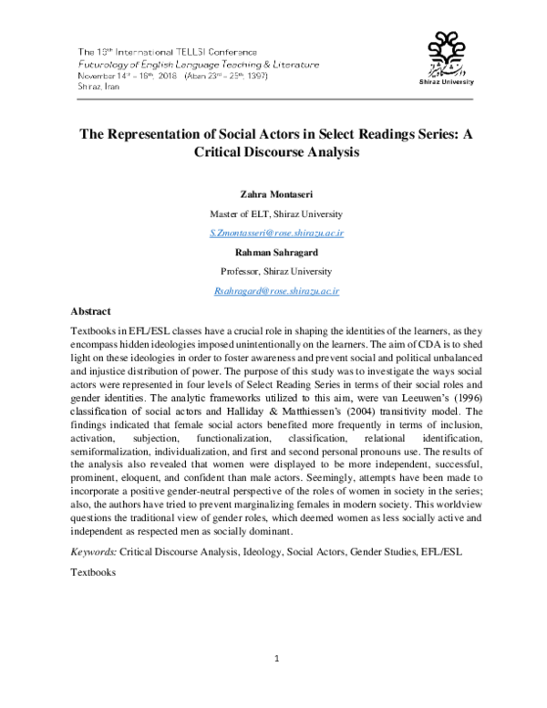 (PDF) The Representation of Social Actors in Select Readings Series: A ...
