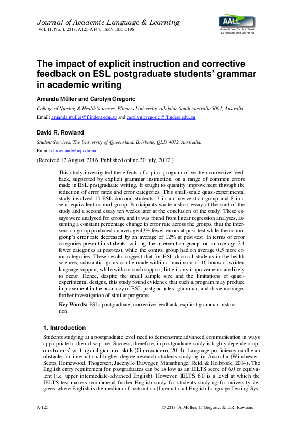 (PDF) The impact of explicit instruction and corrective feedback on ESL ...