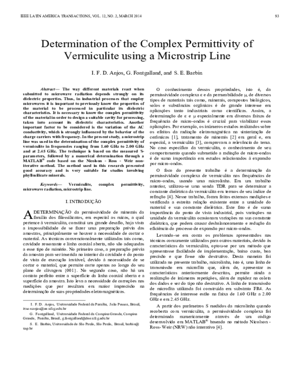 (PDF) Determination of the Complex Permittivity of Vermiculite using a Microstrip Line