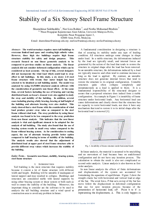 (PDF) Stability of a six storey steel frame structure