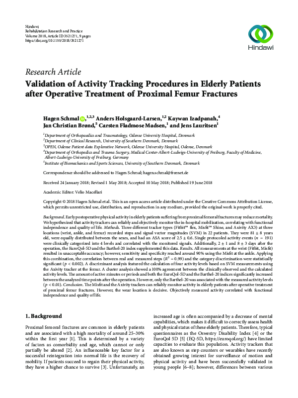 (PDF) Validation of Activity Tracking Procedures in Elderly Patients ...