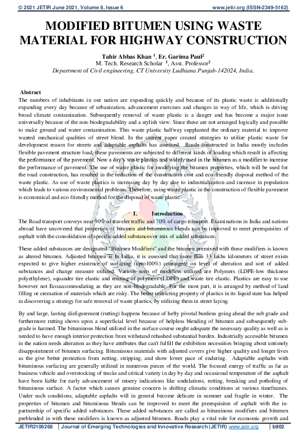 (PDF) Modified Bitumen Using Waste Material for Highway Construction