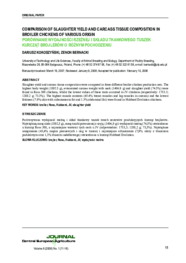 (PDF) Comparison of Slaughter Yield and Carcass Tissue Composition in ...