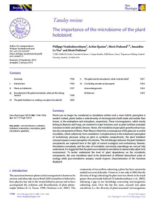 (PDF) The importance of the microbiome of the plant holobiont