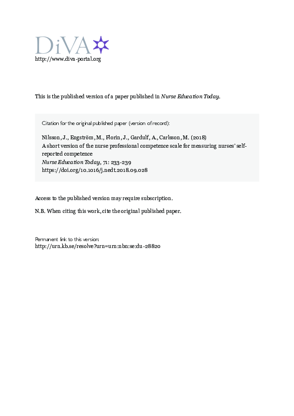 (PDF) A short version of the nurse professional competence scale for ...