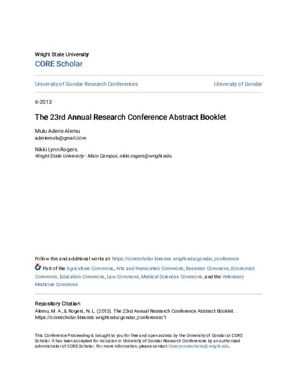 (PDF) The 23rd Annual Research Conference Abstract Booklet | Baye Akele ...