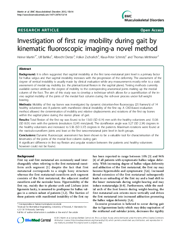 (PDF) Investigation of first ray mobility during gait by kinematic ...
