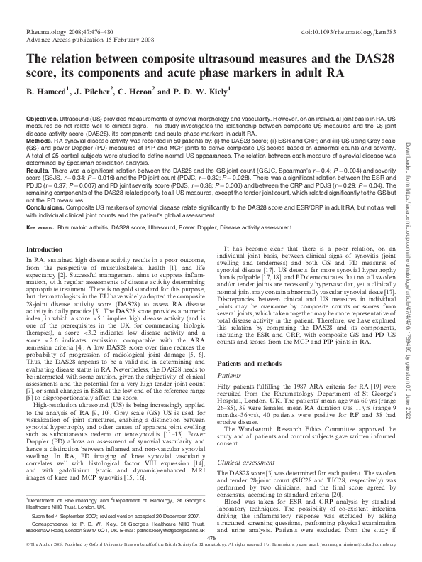 (PDF) The relation between composite ultrasound measures and the DAS28 ...