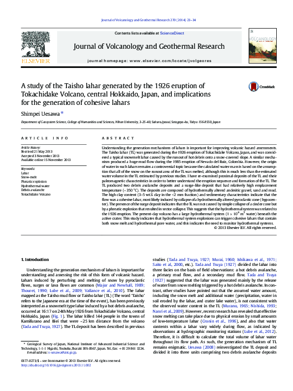 (PDF) A study of the Taisho lahar generated by the 1926 eruption of ...
