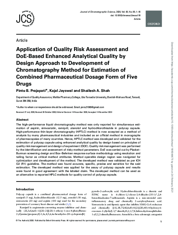 (PDF) Application of Quality Risk Assessment and DoE-Based Enhanced Analytical Quality by Design ...