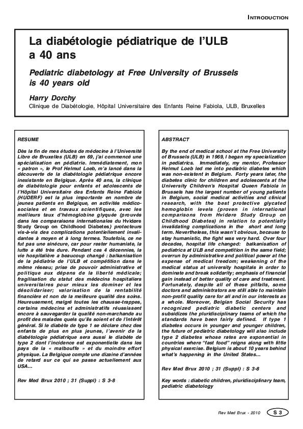 (PDF) La diabétologie pédiatrique de l'ULB a 40 ans