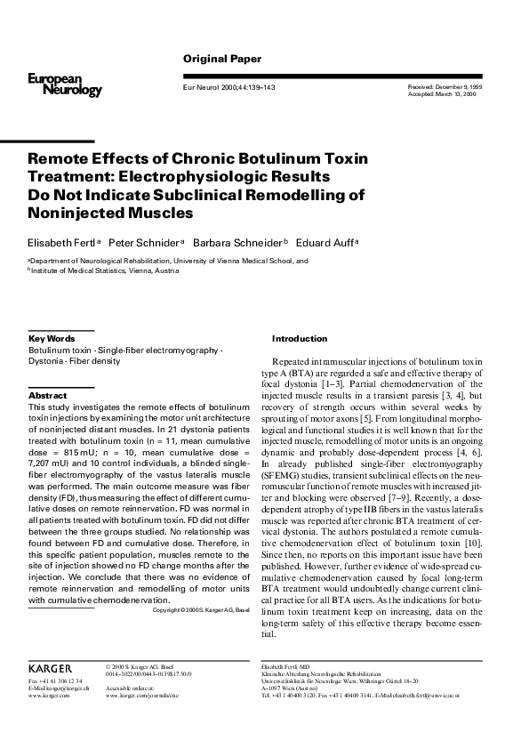 (PDF) Remote Effects of Chronic Botulinum Toxin Treatment ...