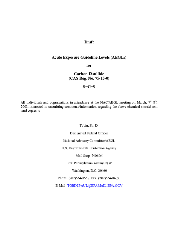 (PDF) Acute Exposure Guideline Levels (AEGLs) for Carbon Disulfide