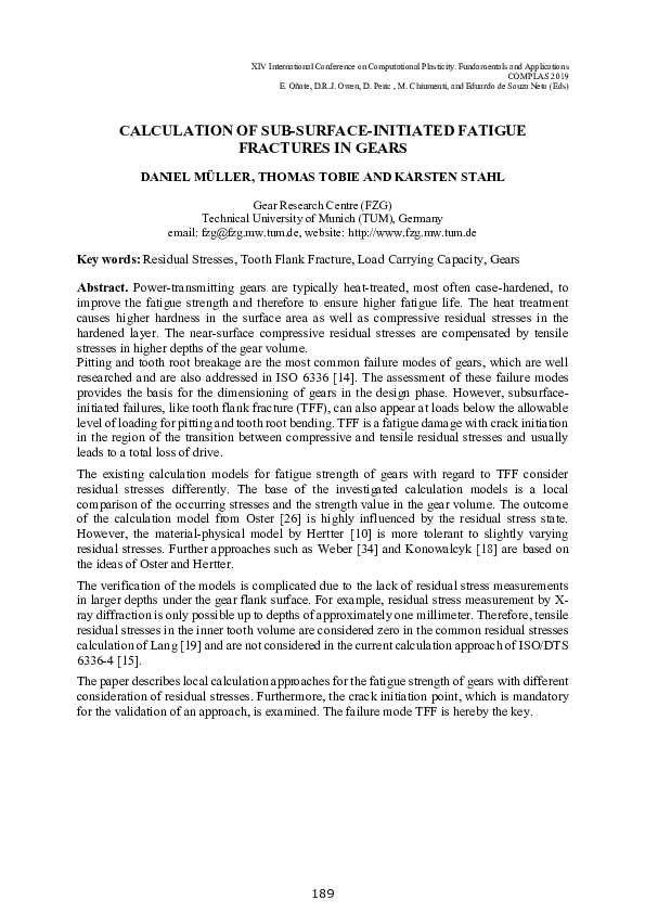 (PDF) Calculation of sub-surface-initiated fatigue fractures in gears