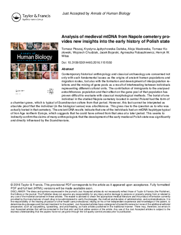 (PDF) Analysis of medieval mtDNA from Napole cemetery provides new ...
