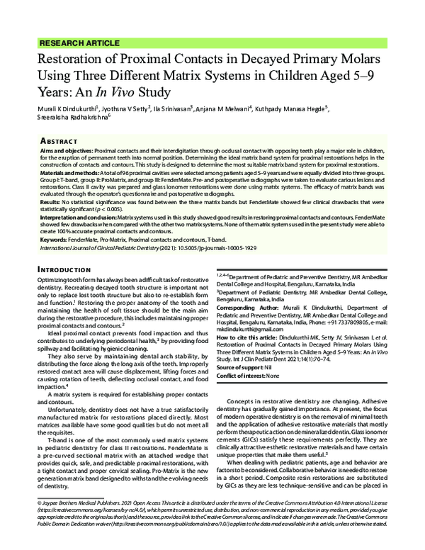 (PDF) Matrix Systems for Restoring Proximal Contacts