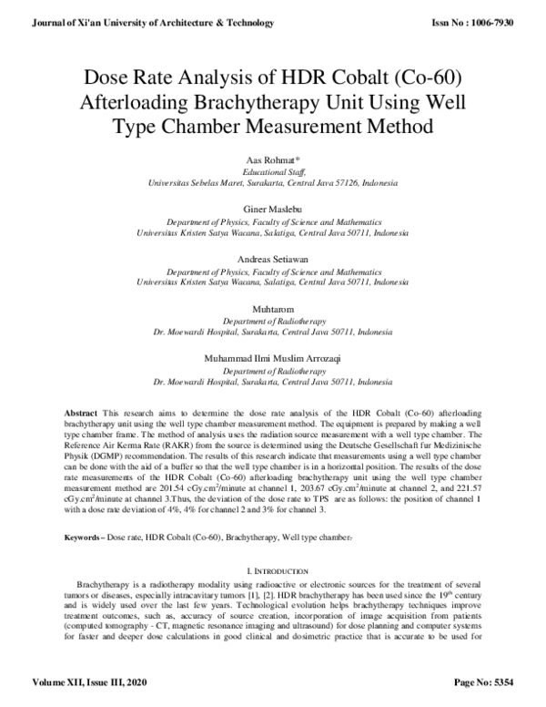 (PDF) Dose Rate Analysis of HDR Cobalt (Co-60) Afterloading ...