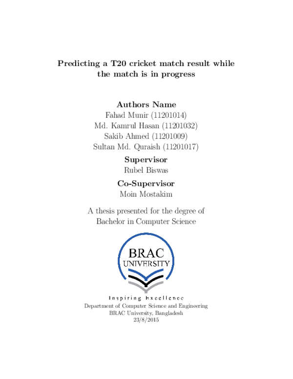 (PDF) Predicting a T20 cricket match result while the match is in progress