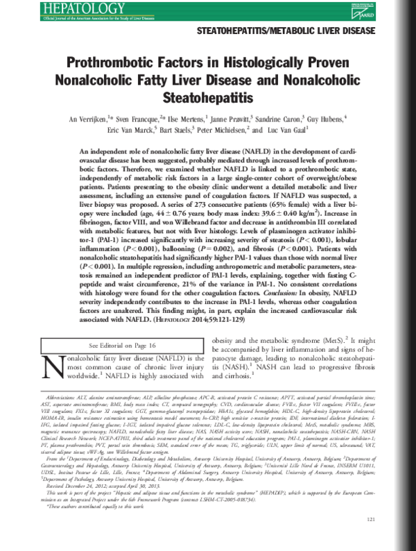 (PDF) Prothrombotic factors in histologically proven nonalcoholic fatty ...