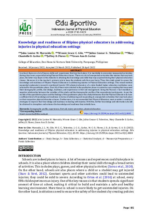 Knowledge and readiness of filipino physical educators in addressing ...