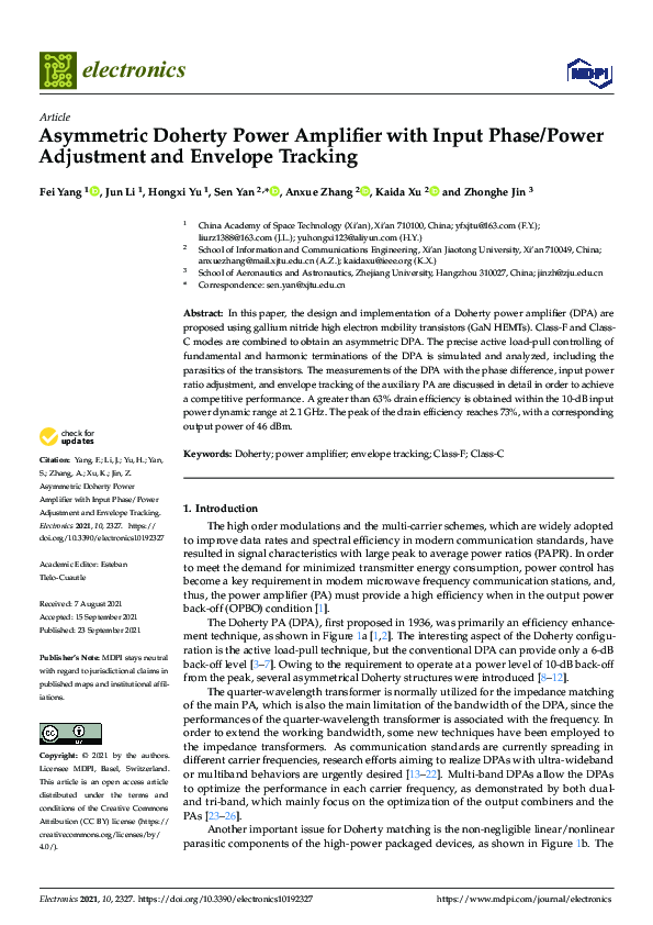 (PDF) Asymmetric Doherty Power Amplifier with Input Phase/Power Adjustment and Envelope Tracking