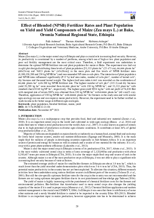 (PDF) Effect of Blended (NPSB) Fertilizer Rates and Plant Population on ...