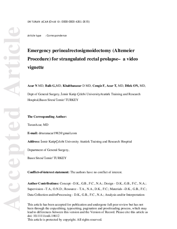 Emergency perineal rectosigmoidectomy (Altemeier procedure) for ...