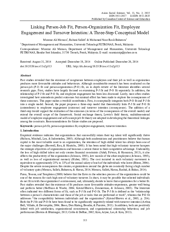 (PDF) Linking Person-Job Fit, Person-Organization Fit, Employee ...