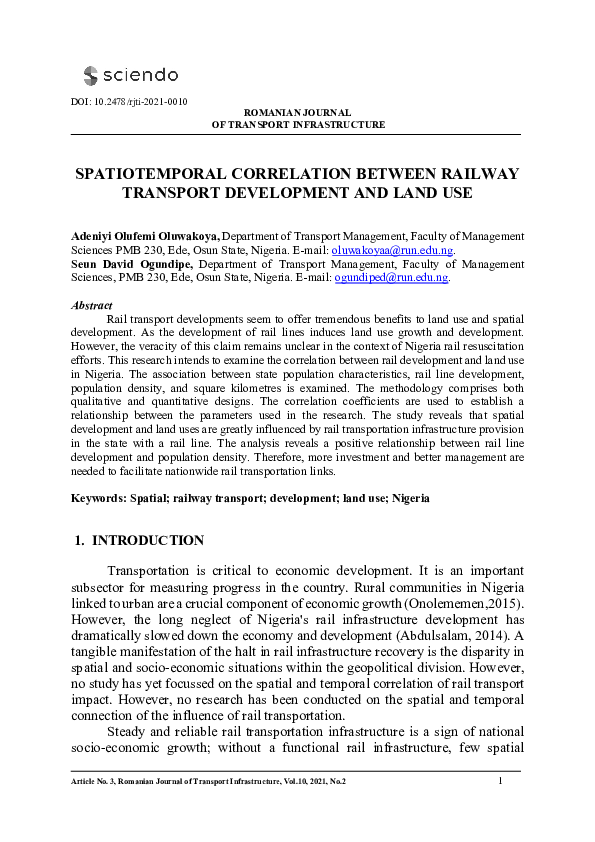 Pdf Spatiotemporal Correlation Between Railway Transport Development And Land Use