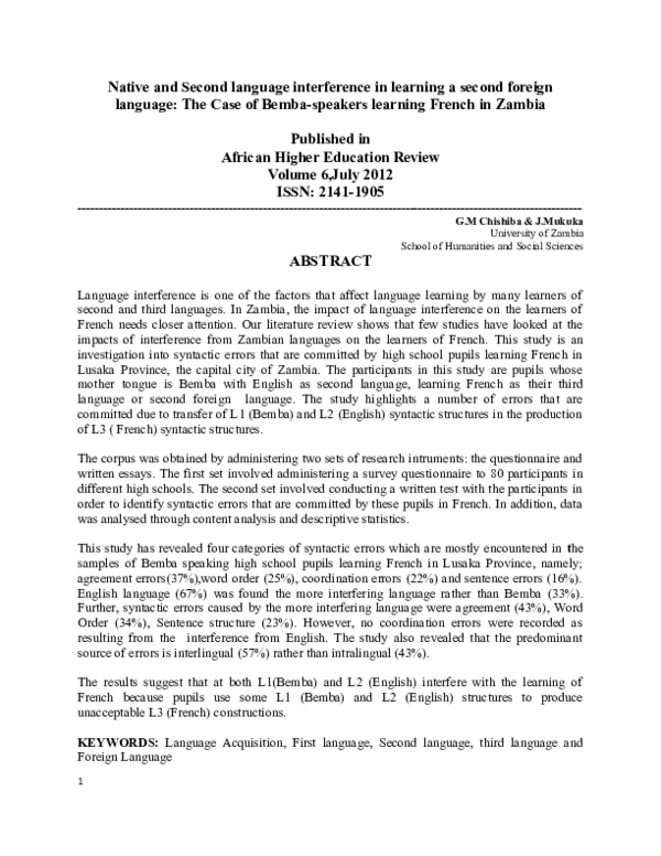 Doc Native And Second Language Interference In Learning A Second