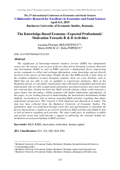 (PDF) The Knowledge-Based Economy: Expected Professionals' Motivation Towards R & DActivities ...