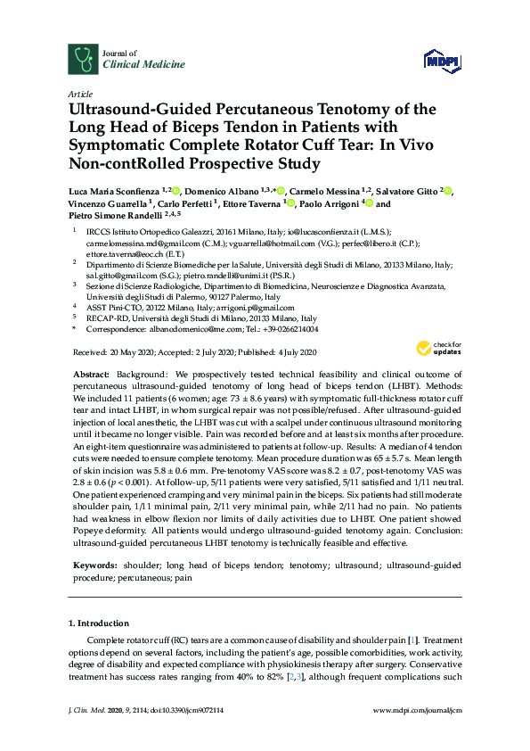 (PDF) Ultrasound-Guided Percutaneous Tenotomy of the Long Head of ...