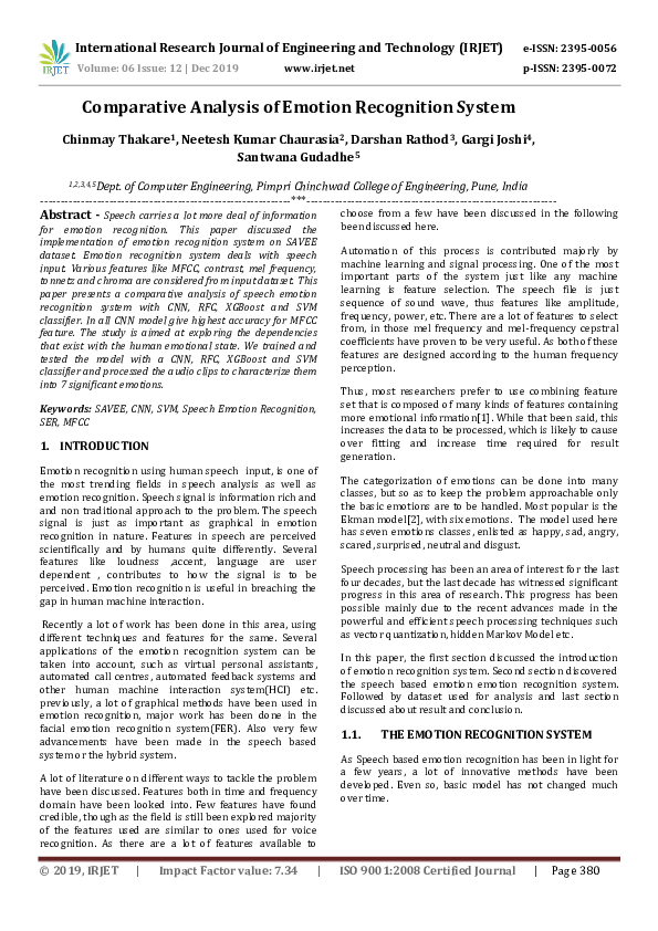 (PDF) Comparative Analysis of Emotion Recognition System