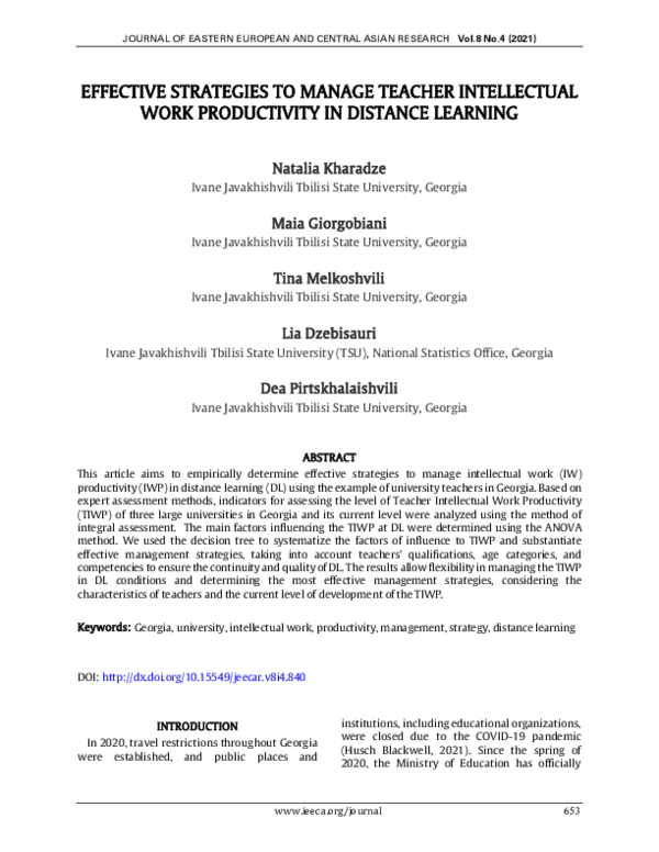 (PDF) Effective strategies to manage the teacher intellectual work ...