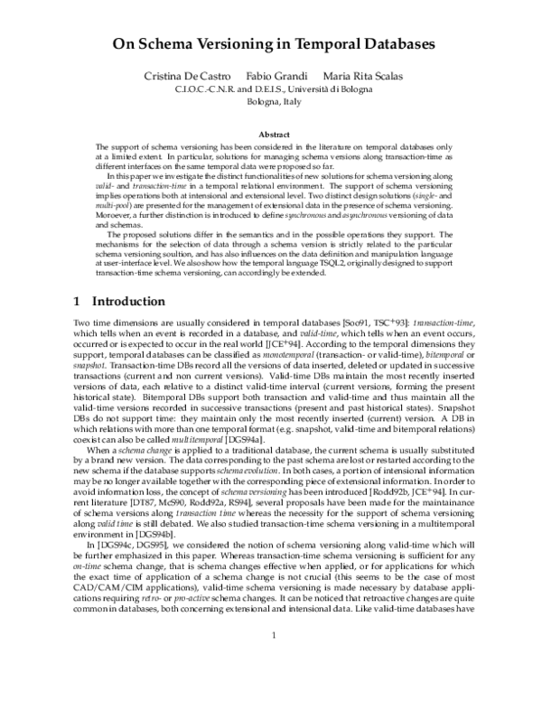 (PDF) On Schema Versioning in Temporal Databases