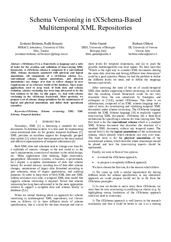 (PDF) Schema versioning in τXSchema-based multitemporal XML repositories | Fabio Grandi ...