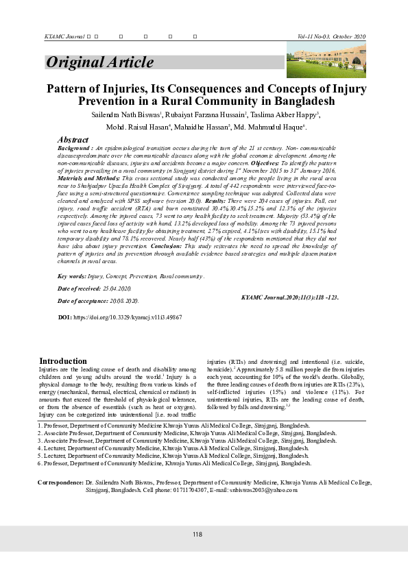 (PDF) Pattern of Injuries, Its Consequences and Concepts of Injury ...