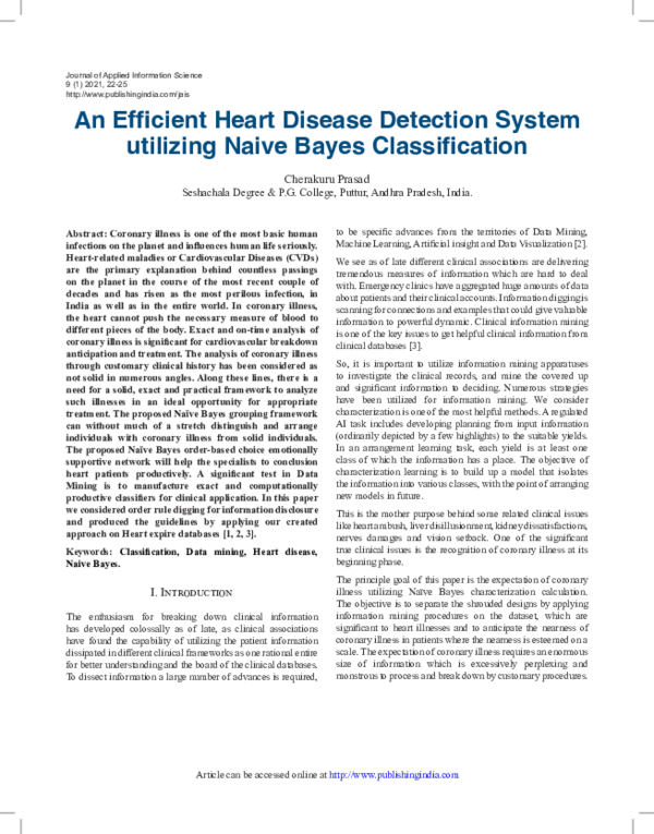 (PDF) An Efficient Heart Disease Detection System utilizing Naive Bayes ...