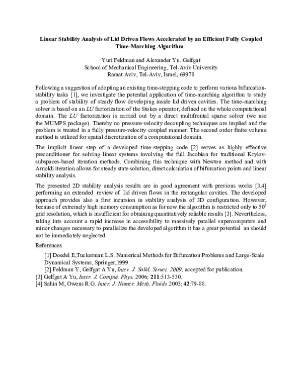(PDF) Linear Stability Analysis of Lid Driven Flows Accelerated by an Efficient Fully Coupled ...