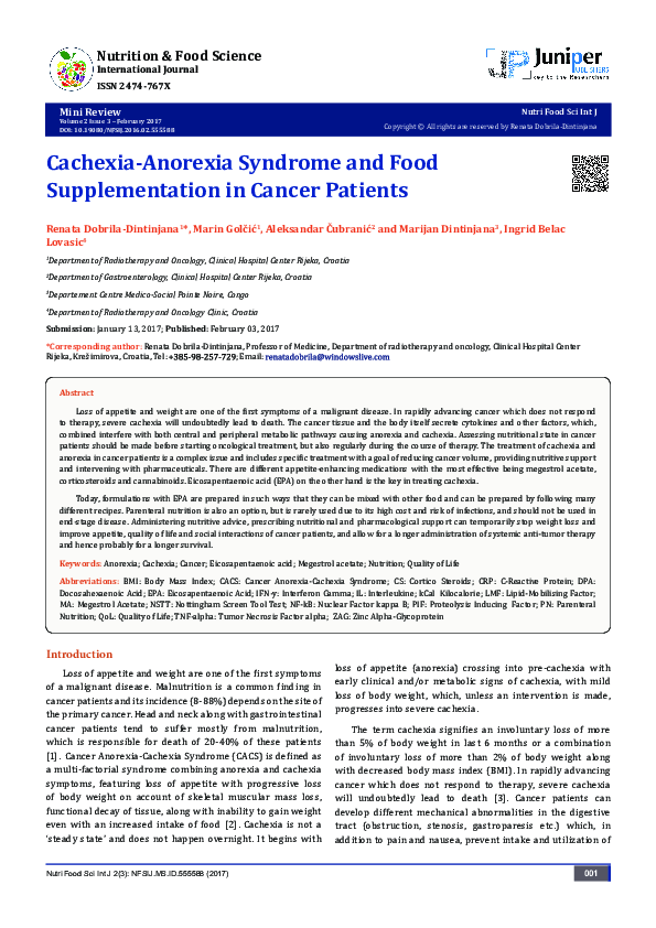 (PDF) Cachexia-Anorexia Syndrome and Food Supplementation in Cancer ...